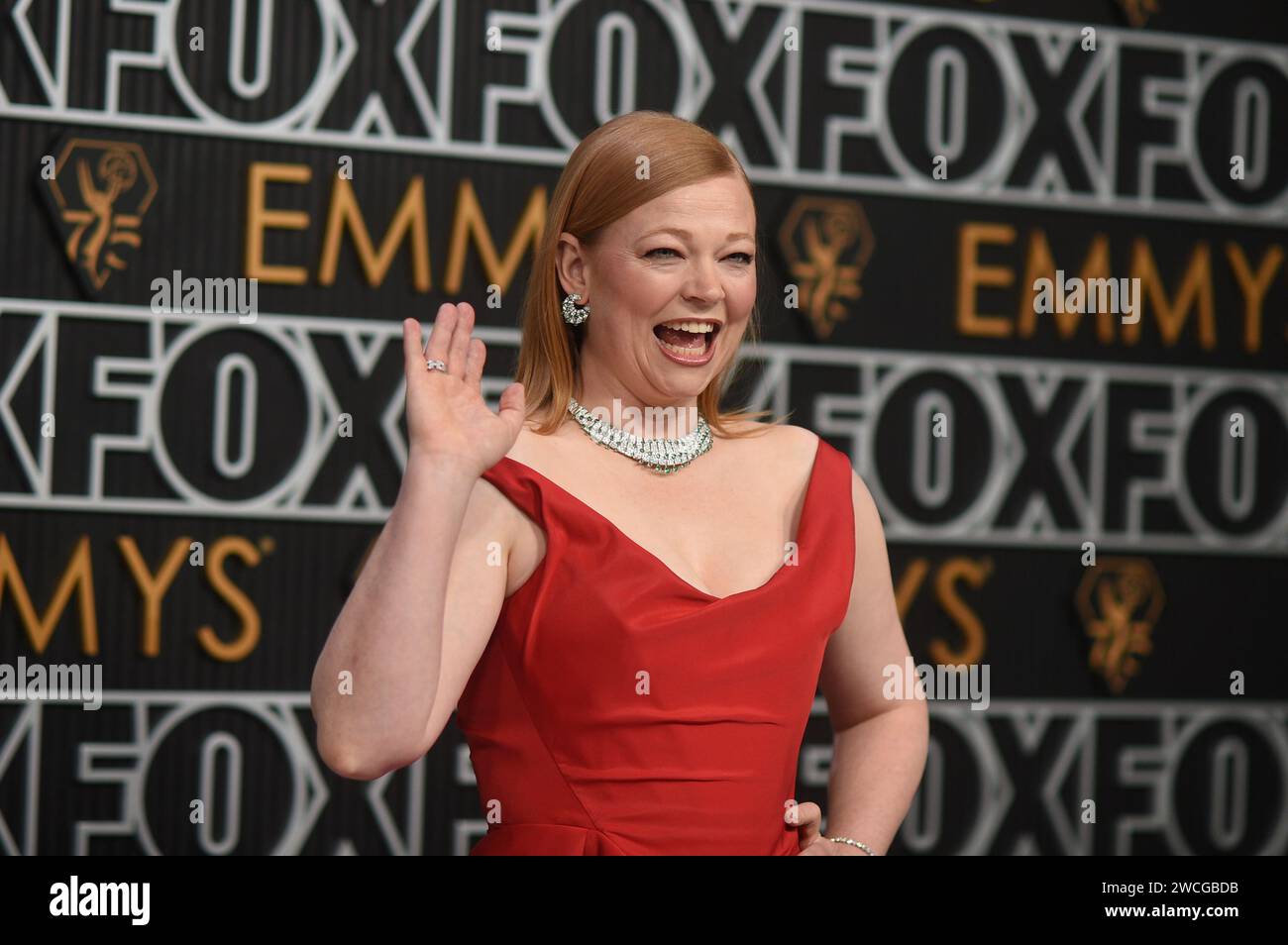 Sarah Snook arrives at the 75th Primetime Emmy Awards on Monday, Jan ...
