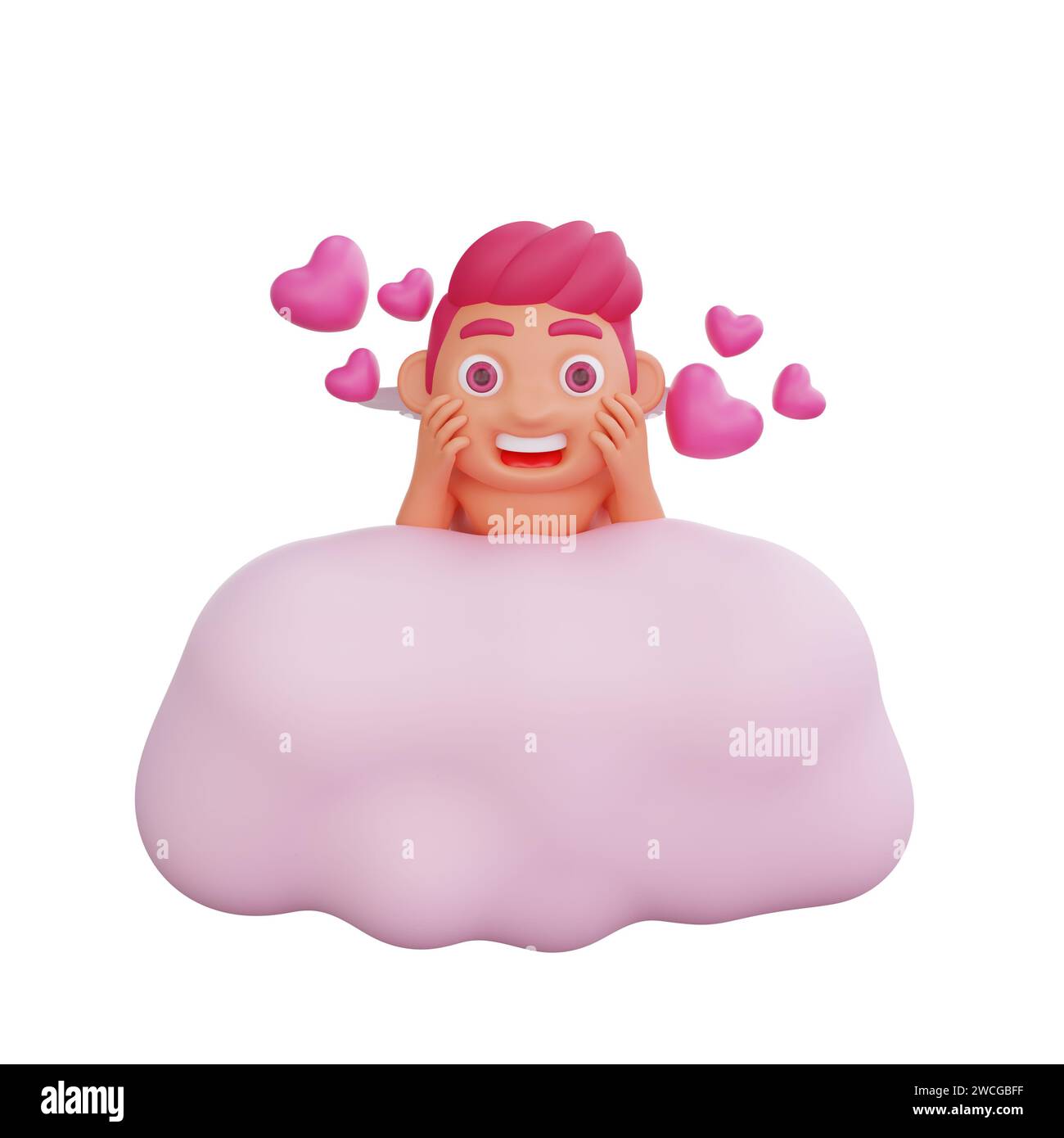 3D illustration of Valentine Cupid character relaxing on a cloud ...