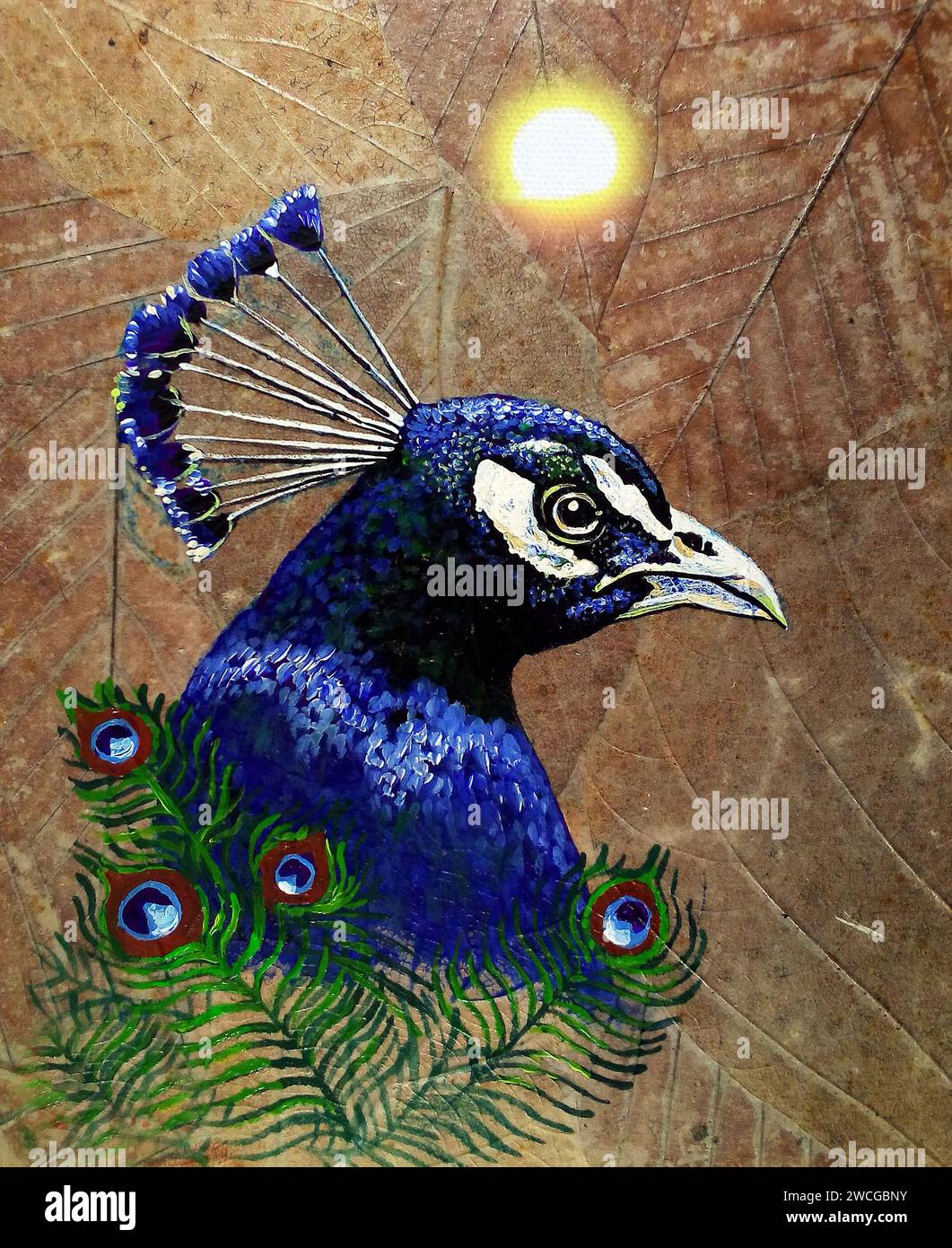 Original oil painting cute peacock bird and peafowl Stock Photo - Alamy