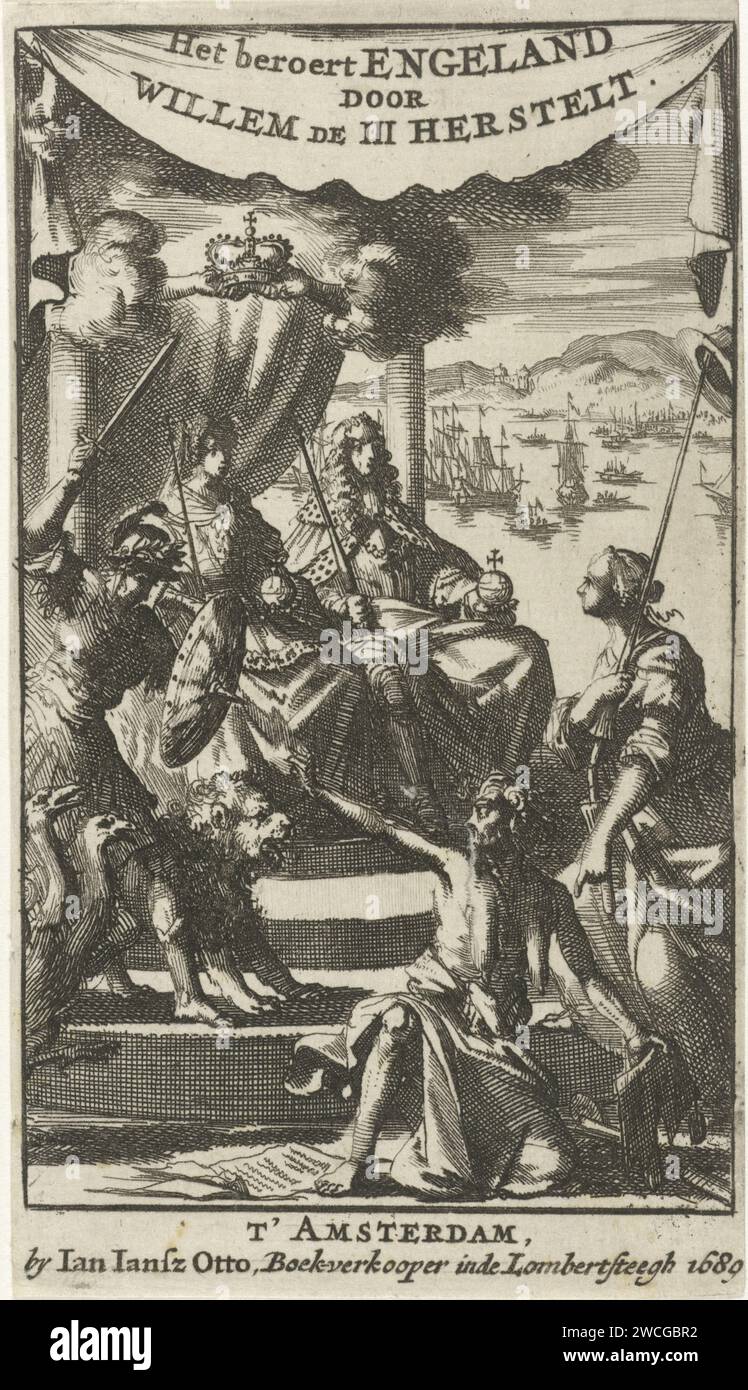 Willem III and Maria II Stuart on the Throne, Jan Luyken, 1689 print ...