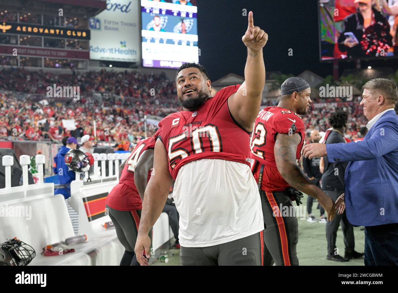 Tampa Bay Buccaneers defensive tackle Vita Vea reacts during the second ...