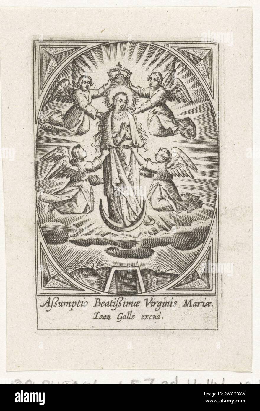 Maria on the moon, Joannes Galle, c. 1626 - c. 1676 print Ascension of ...