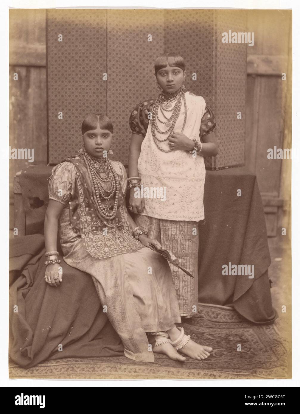 Portrait of two unknown women from Kandy, dressed in traditional ...