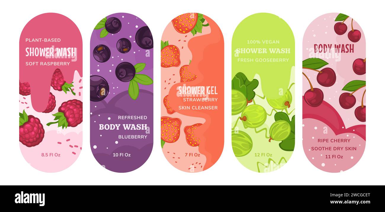 Sticker design set for shower gel package design Stock Vector Image ...
