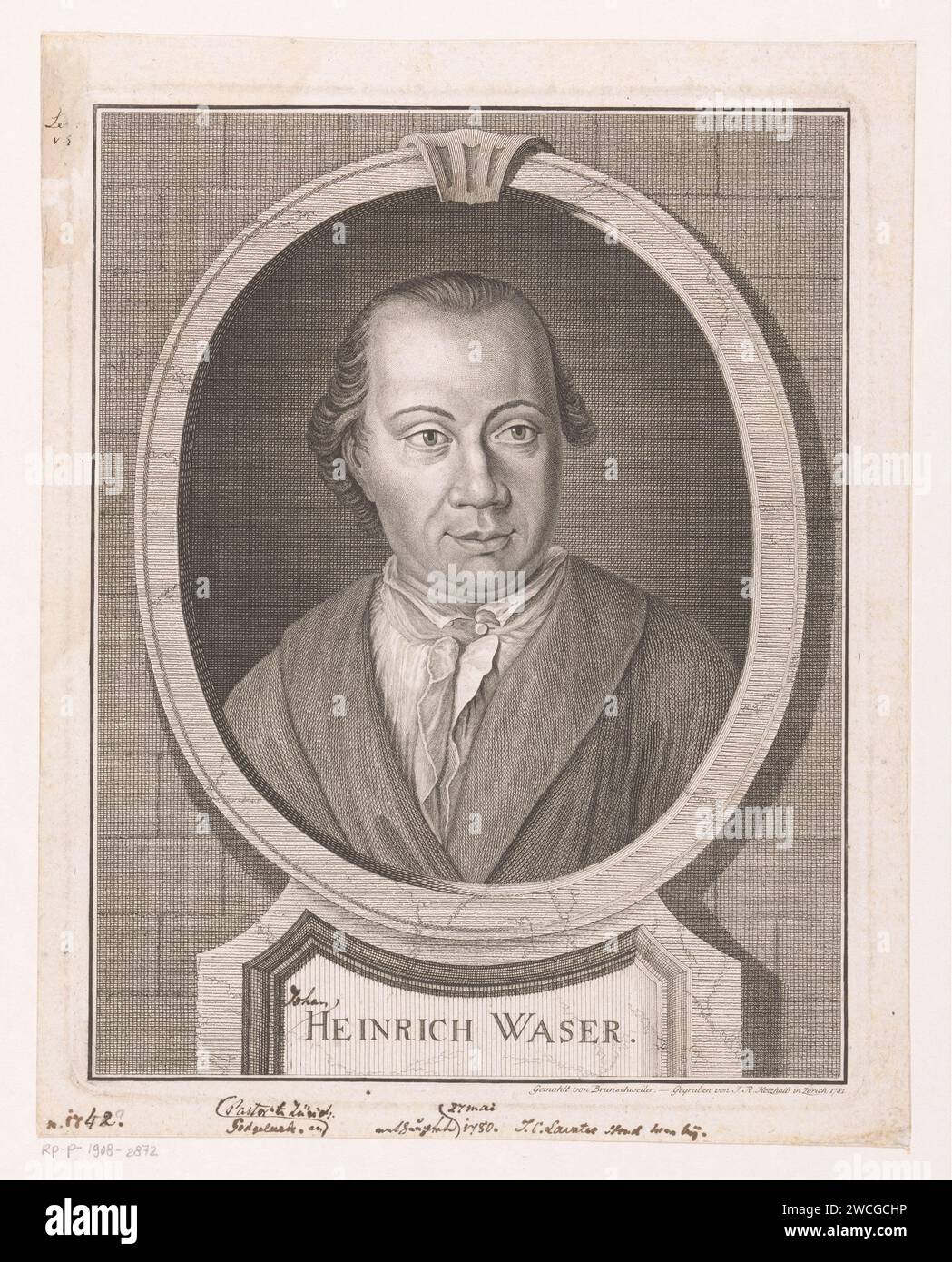 Portrait van Johann Heinrich Waser, Johann Rudolph Holz Hint print ...