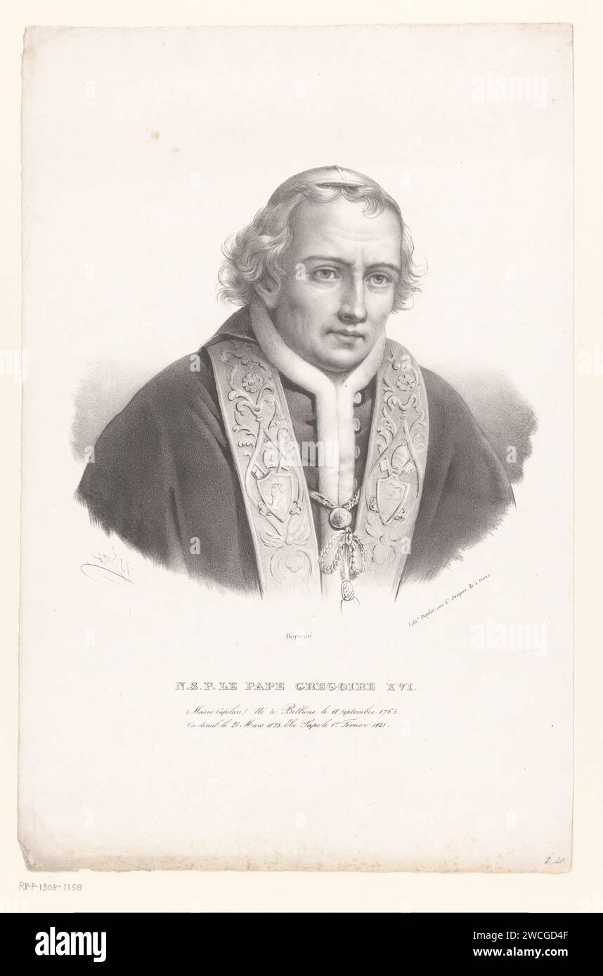 Portrait of Pope Gregorius XVI, Isbert, 1836 print Paris paper ...