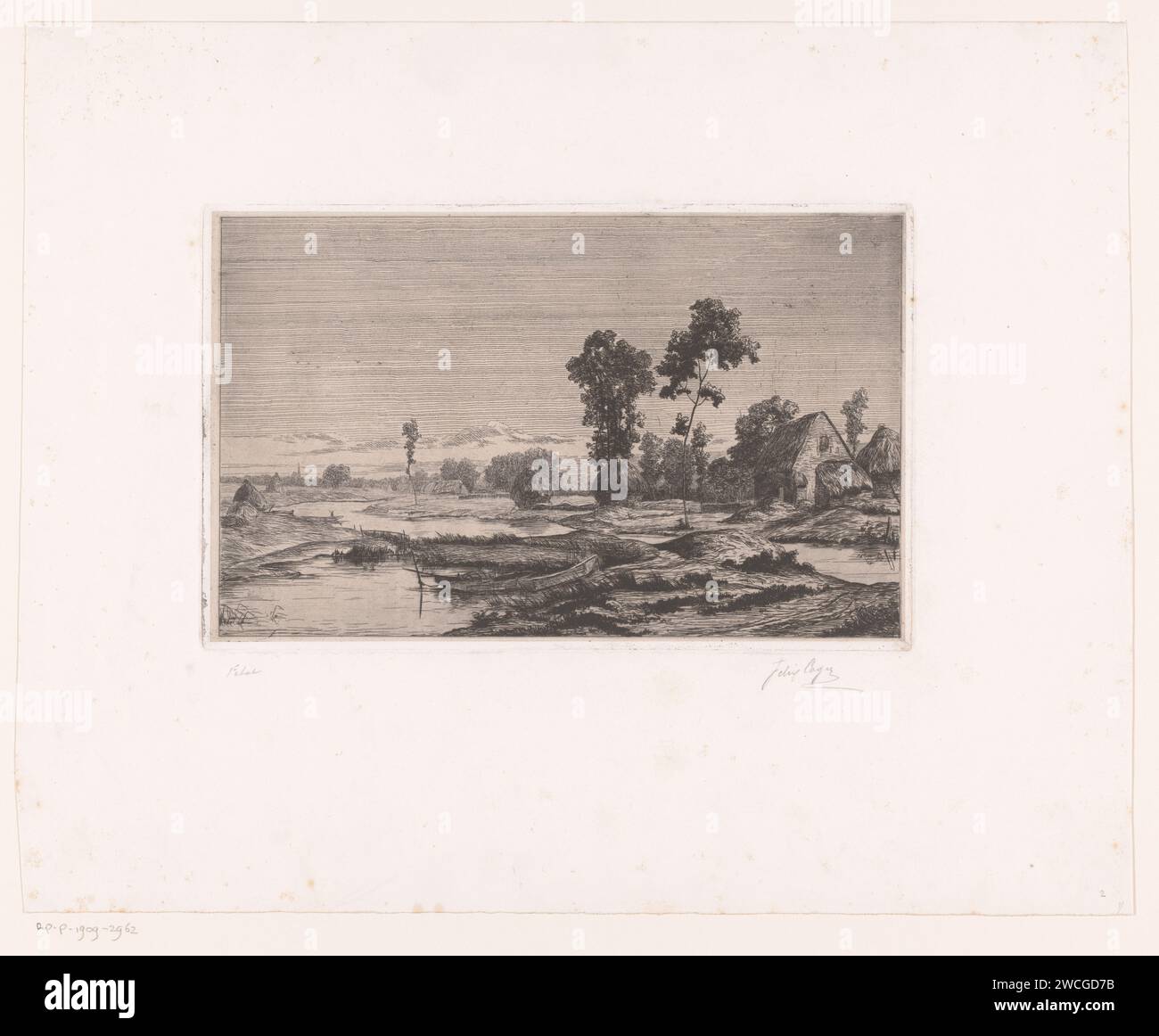 Water -rich landscape with farm and haystacks, Félix Cogen, 1848 - 1907 ...