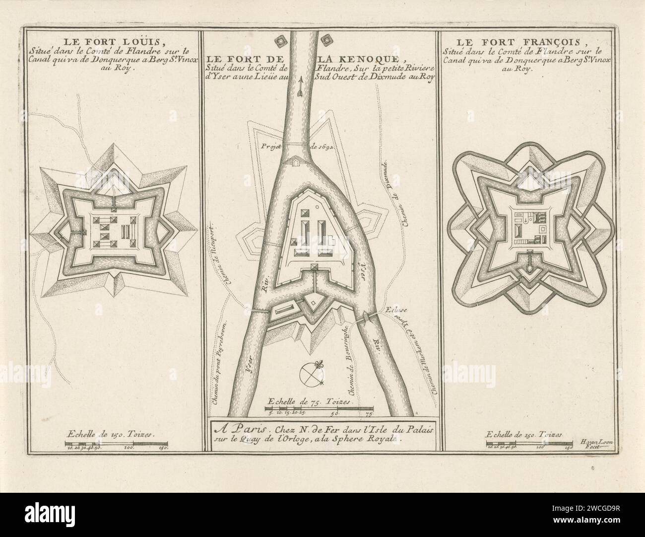 Three forts in Flanders, ca. 1693-1696, Harmanus van Loon, 1693 print ...