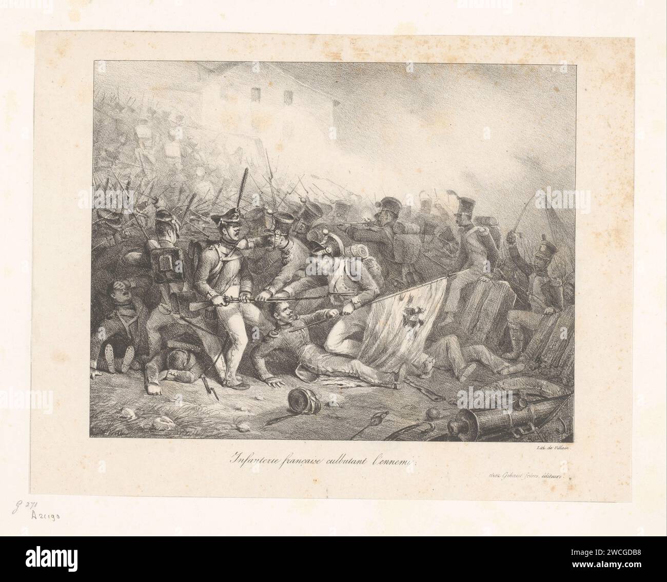 French soldiers in fight with the enemy, Denis Auguste Marie Raffet, 1828 - 1829 print Paris ...