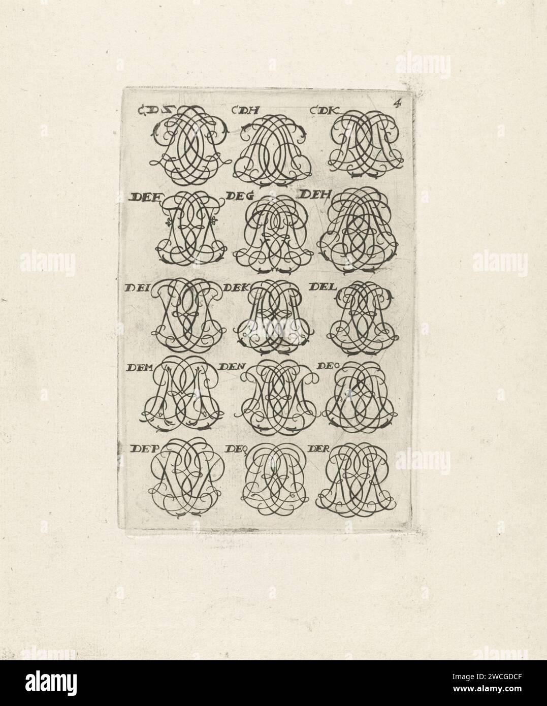 Fifteen letter monograms (BGN-CDG), c. 1690 - c. 1691 print From series ...