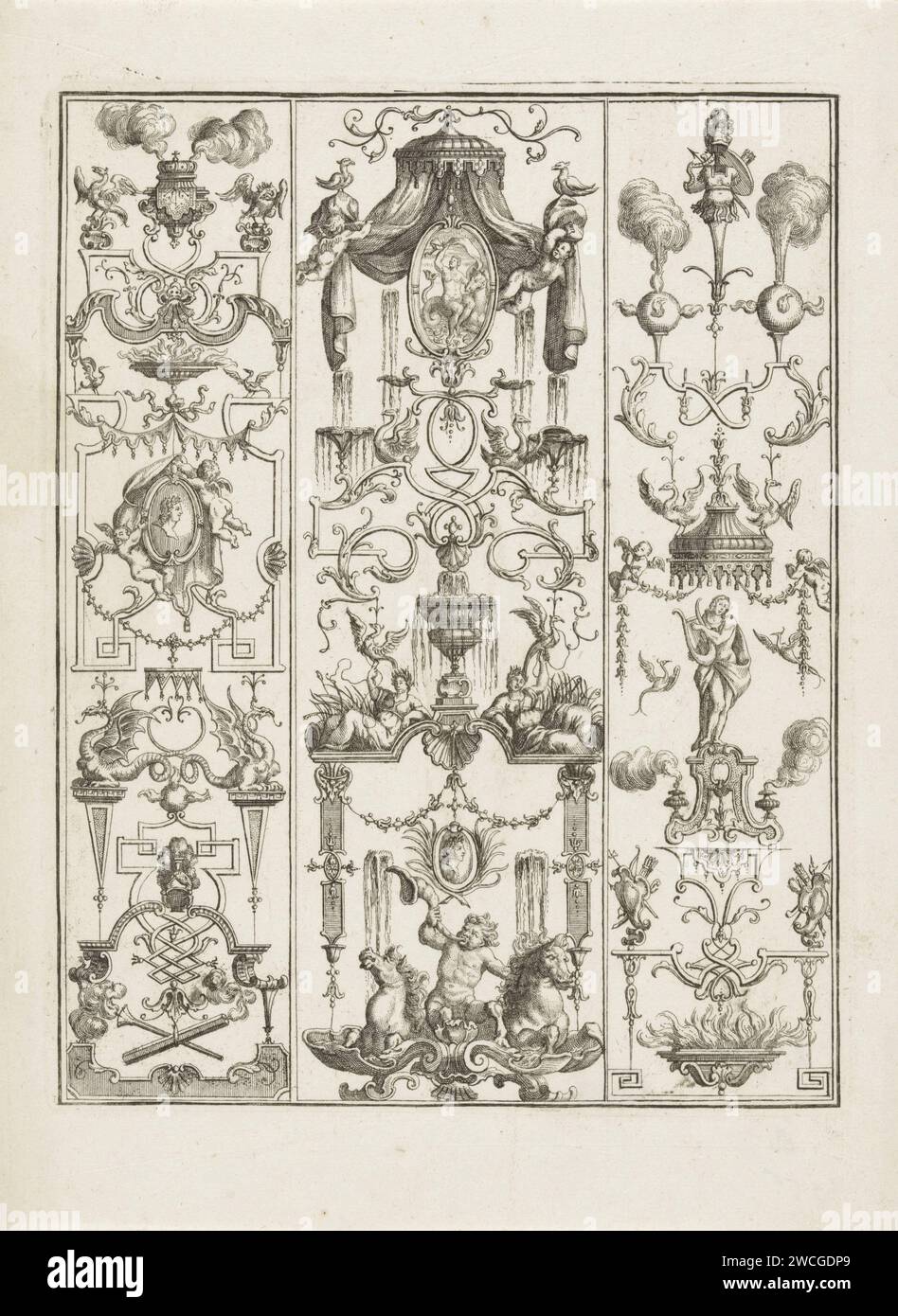 Grotesken with figure on the back of a hippocampus, Johann Adam ...