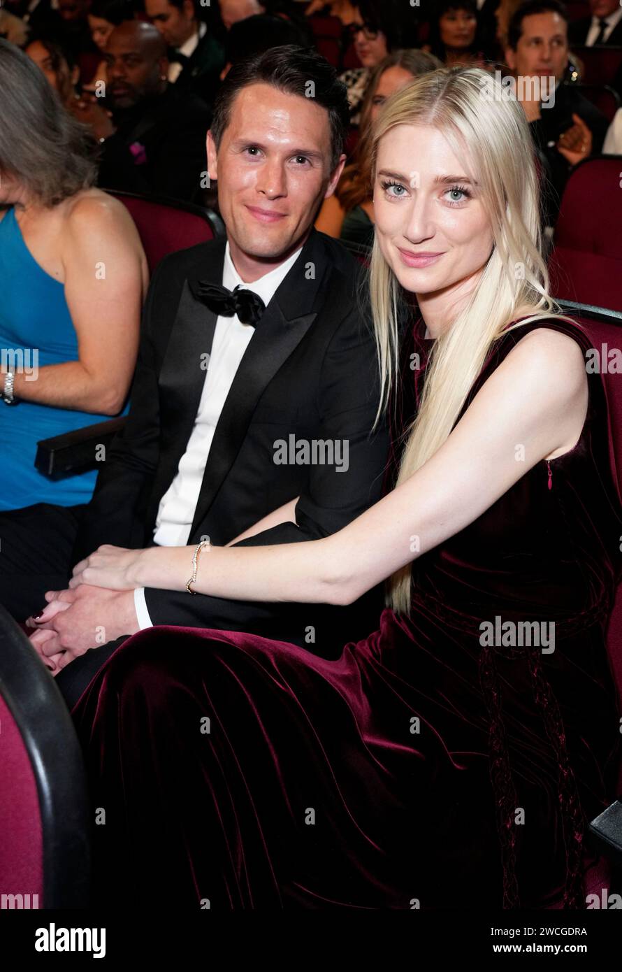 Kristian Rasmussen, from left, and Elizabeth Debicki at the 75th Emmy ...