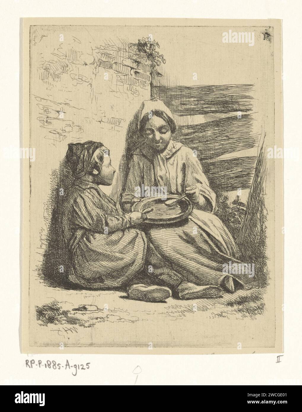 Girl and a boy from a plate spooning, Willem Pieter Hoevenaar, 1818 ...