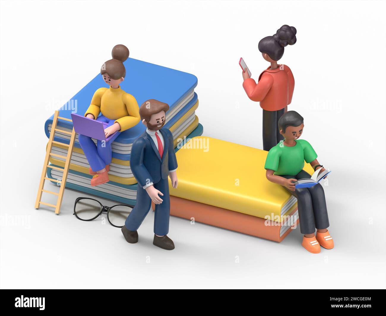 Book library concept banner with characters. Can use for web banner ...