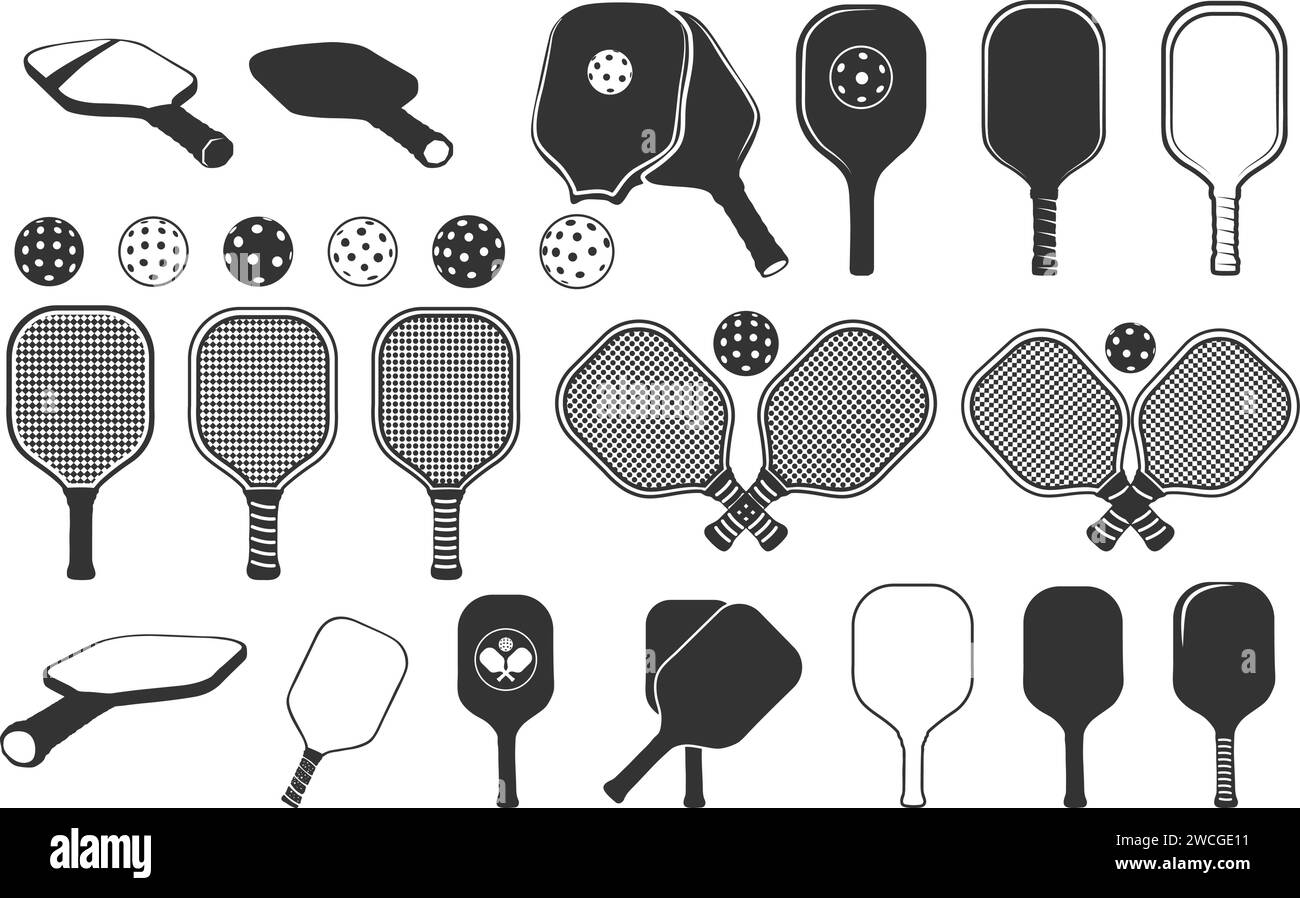 Pickleball racket and ball silhouette, Pickleball bundle silhouette ...