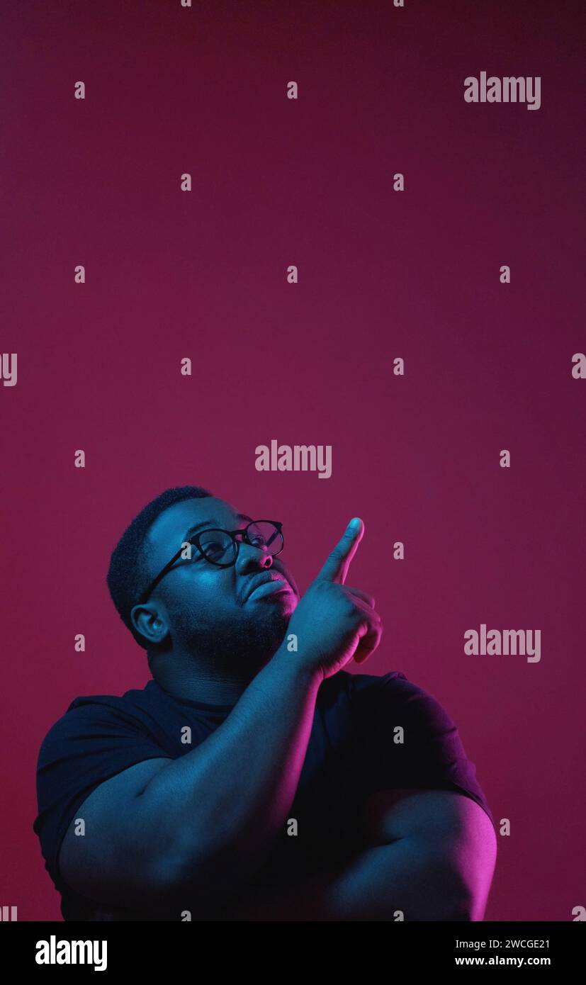 Neon light ad advertisement flyer confident man Stock Photo - Alamy