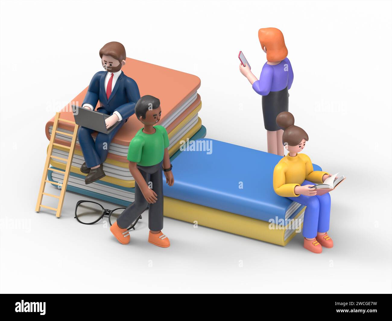 Book library concept banner with characters. Can use for web banner ...