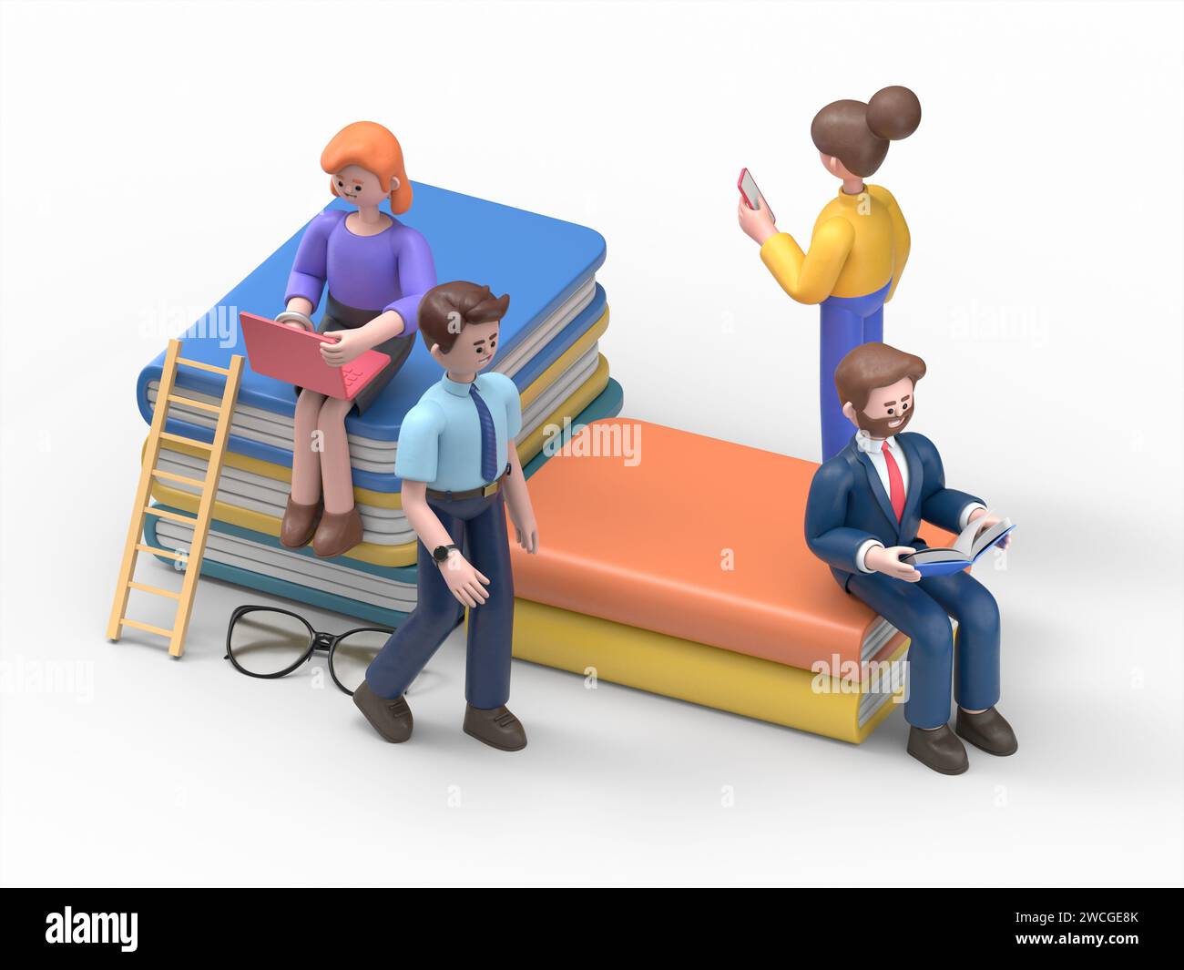 Book library concept banner with characters. Can use for web banner ...