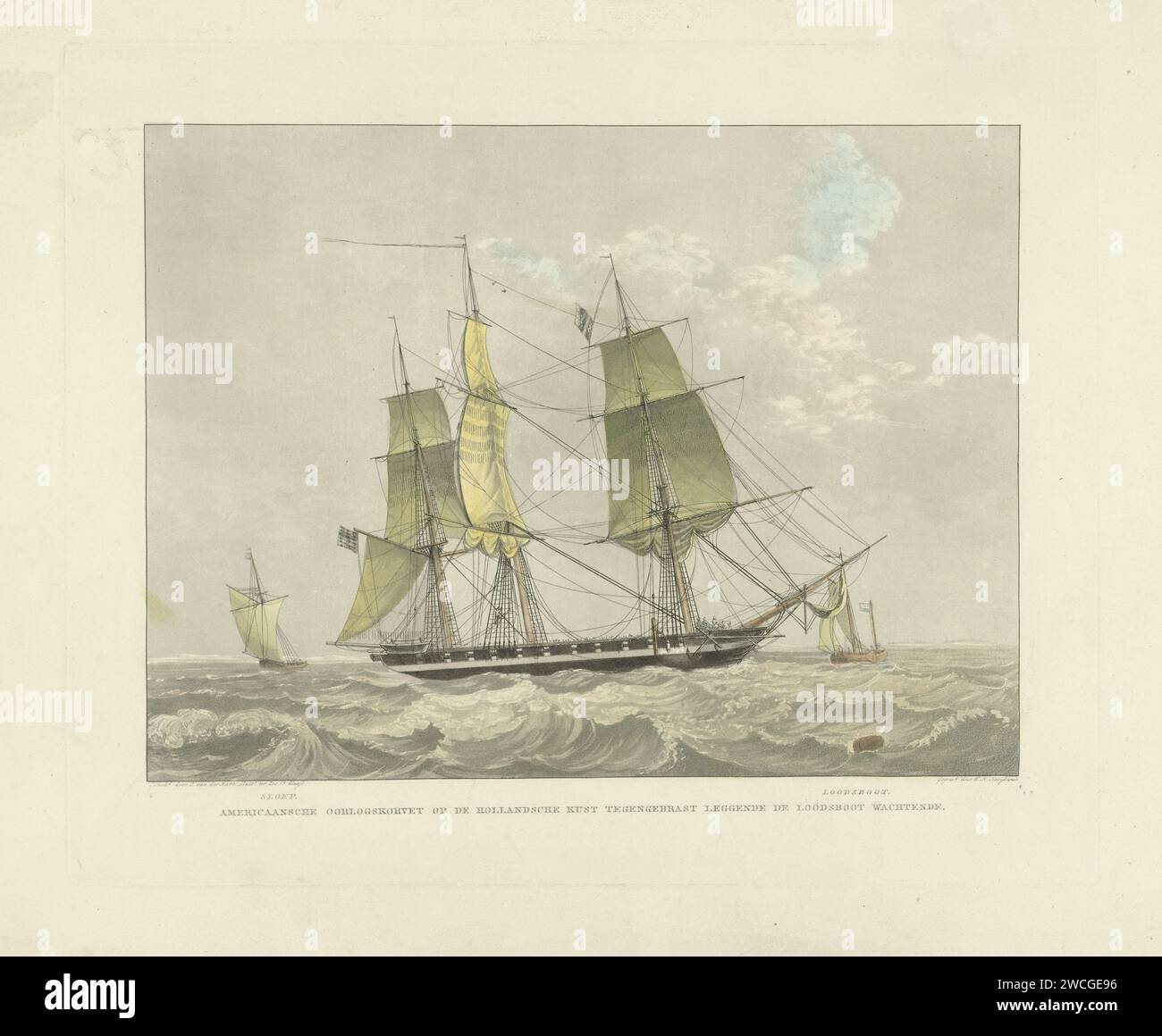 Sailing ship, sloop and pilot boot on the water, Willem Hendrik ...