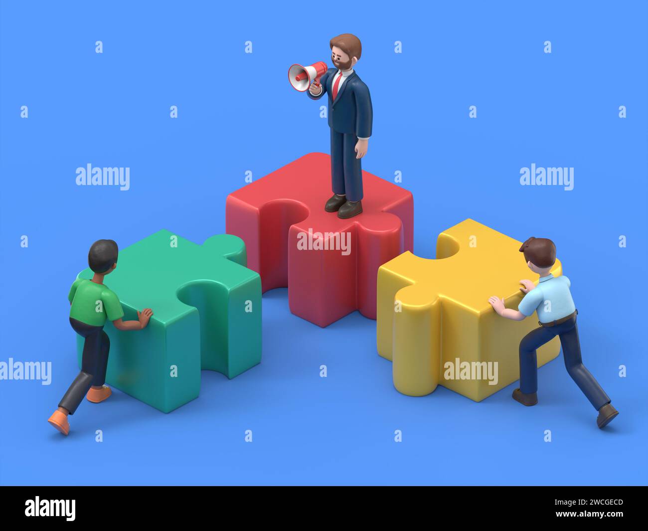 Isometric people connecting puzzle elements. Business teamwork ...