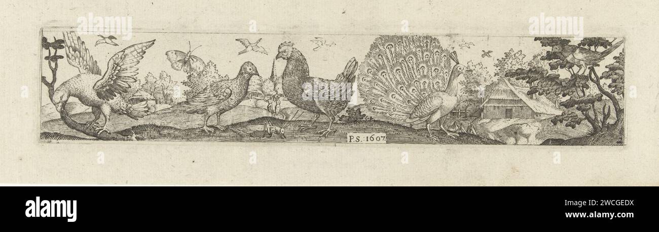 Fries with nine birds, Pieter Serwouters, After Hans Collaert (I ...