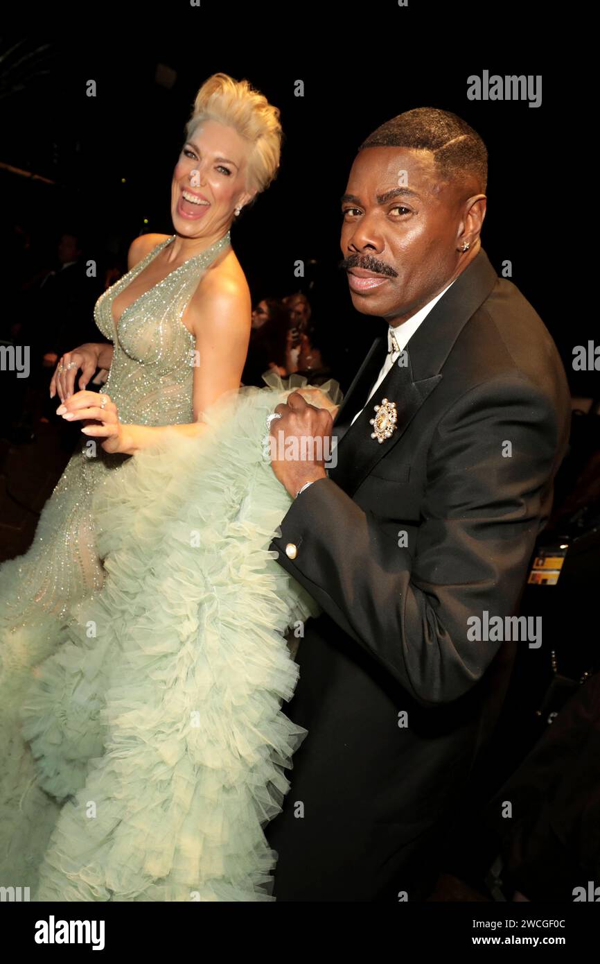 Hannah Waddingham, left, and Colman Domingo react backstage at the 75th ...