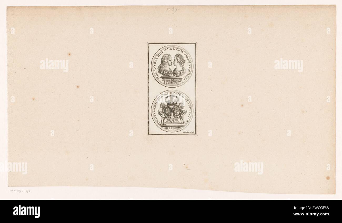 Penning with Charles II and Maria Anna van Bavaria, Juan Dolívar, 1689 ...