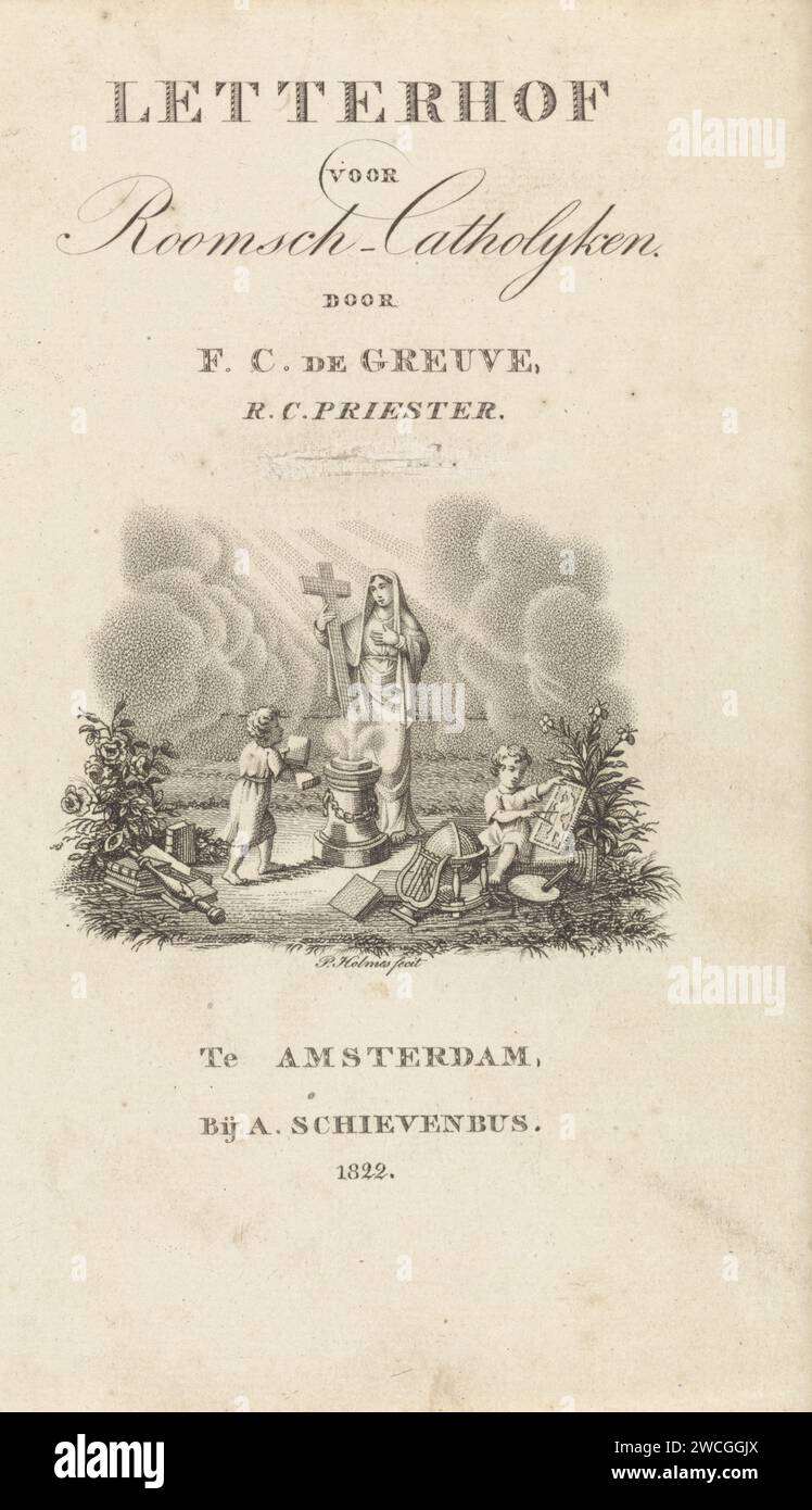 Maria and two boys at a sacrificial column, Pieter Holmes, 1822 print ...
