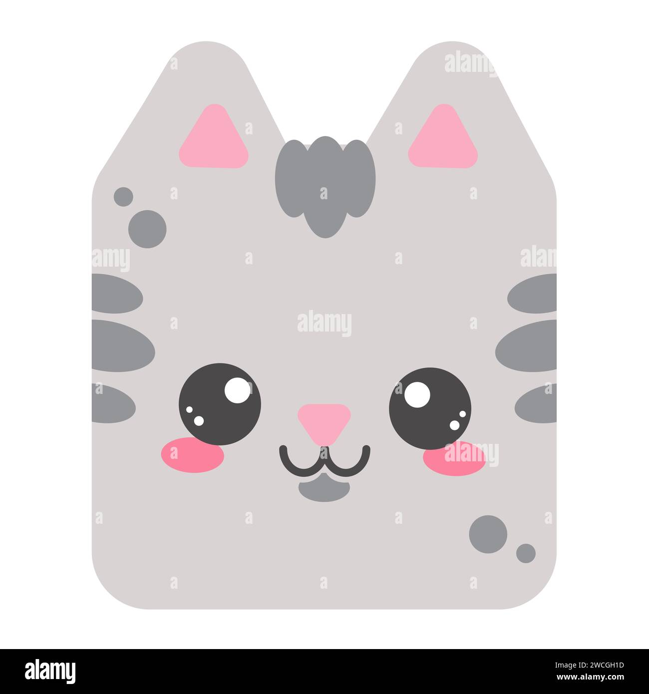 Cute square cat face. Cartoon head of animal character. Minimal simple ...