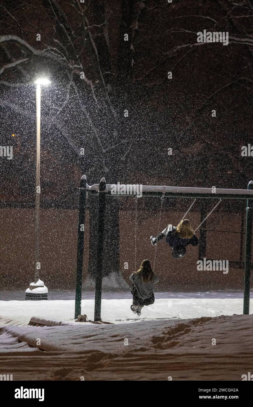 Silver Spring, Maryland, USA. 16th Jan, 2024. Two girls play on the ...