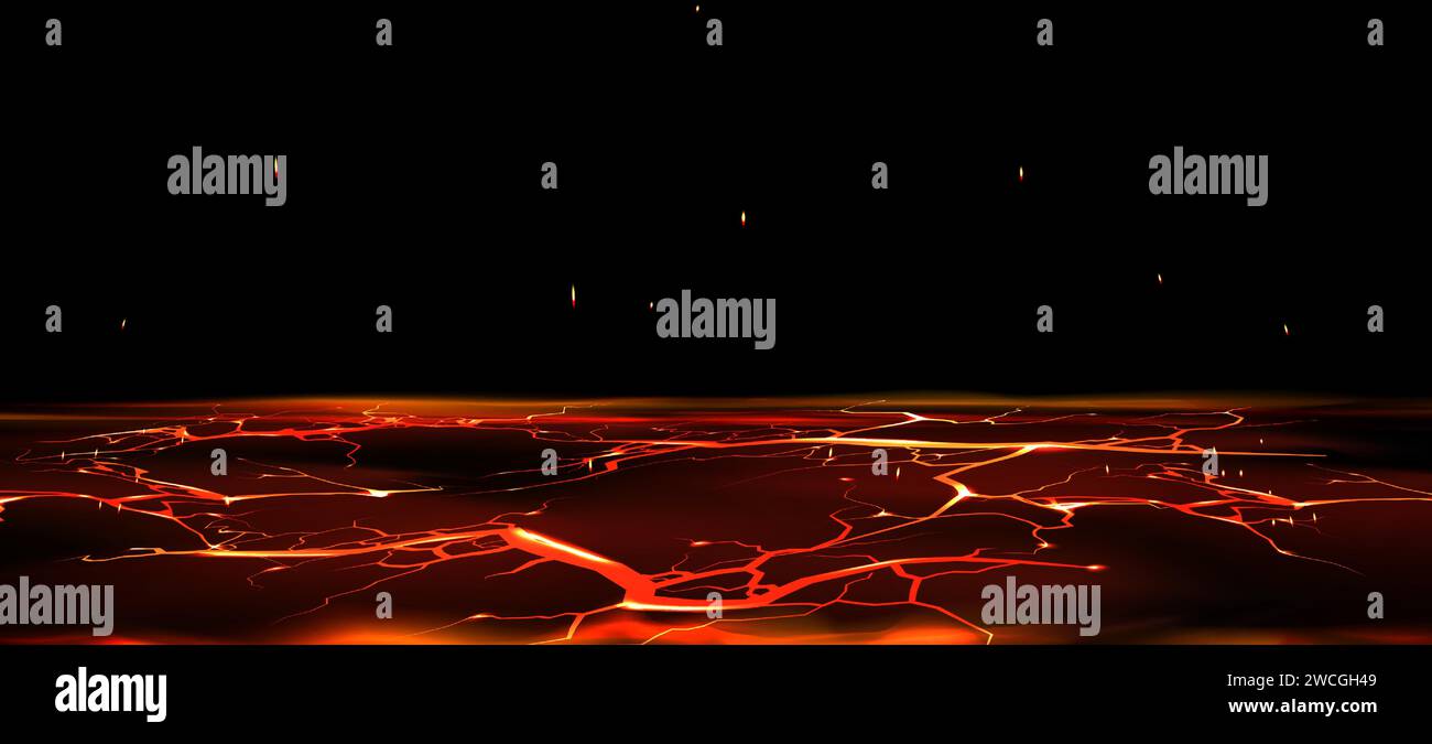 Crack ground or floor with red light glowing. Realistic vector ...