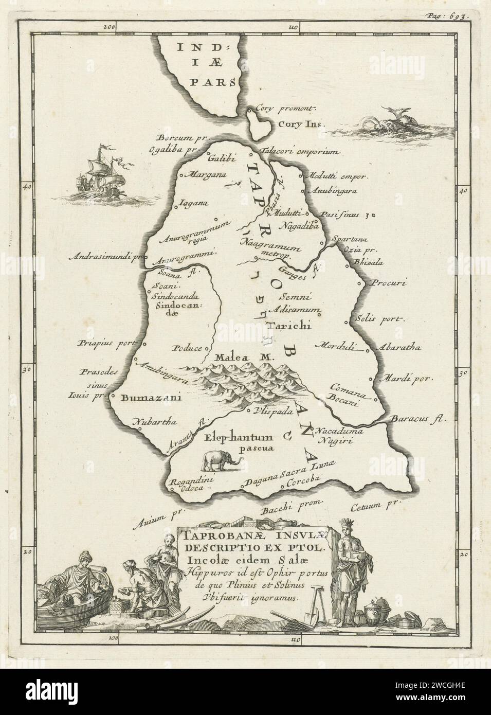 Map of Ceylon, Jan Luyken, 1692 print Print at the top right marked ...
