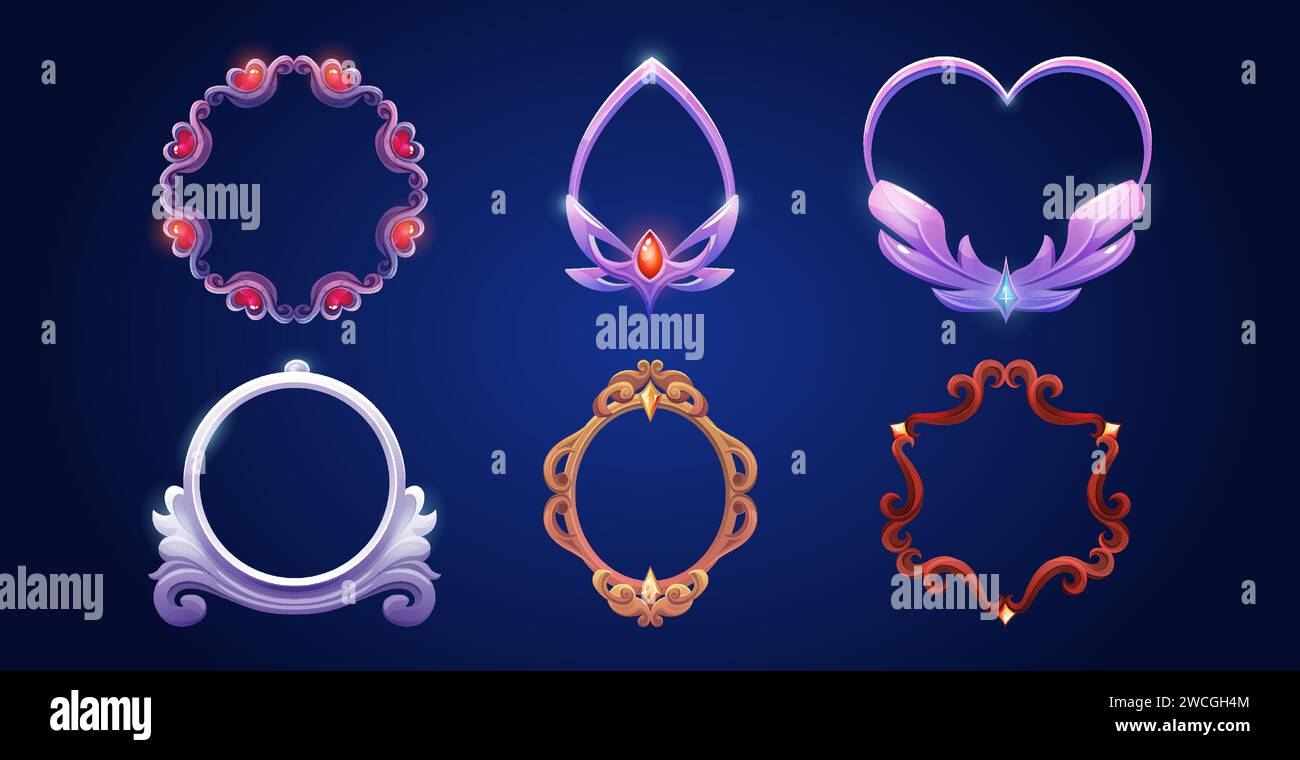 Set of medieval mirror frames isolated on background. Vector cartoon ...
