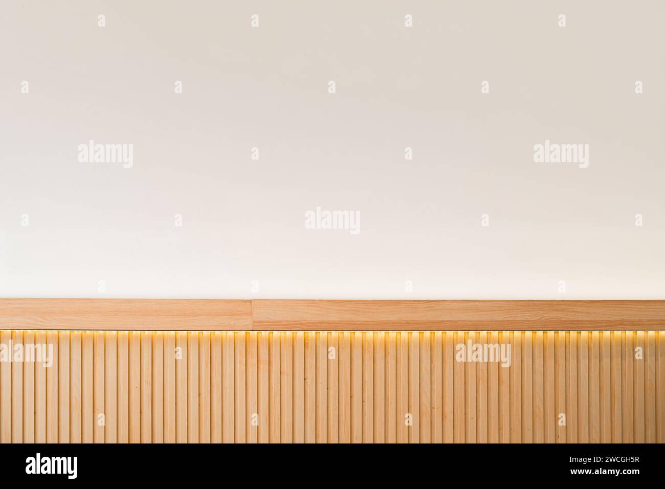 Straight stripes wooden wall panel texture and white wall. Beige color ...