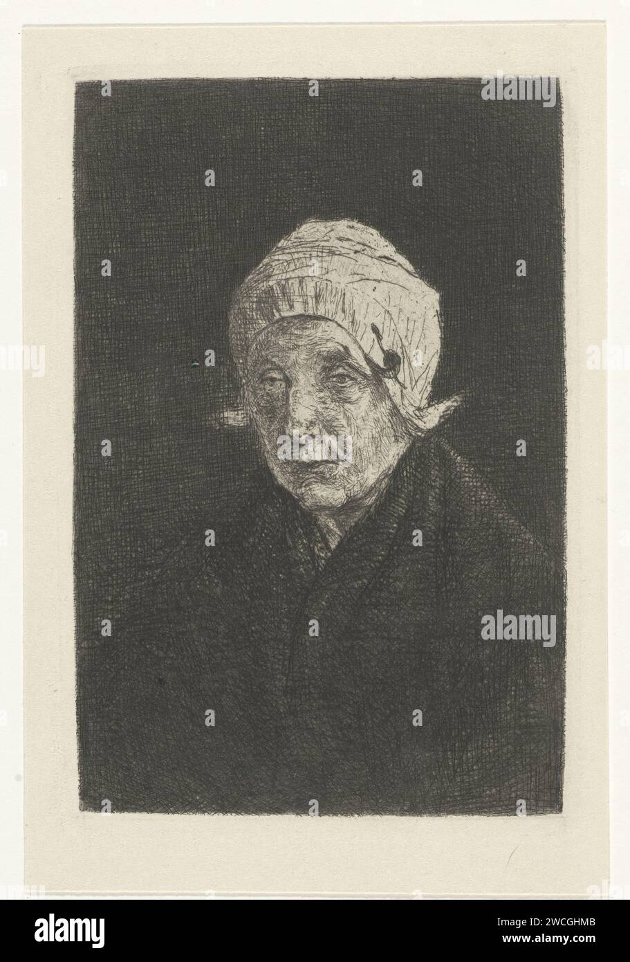 Katwijk old woman, Jozef Israëls, 1835 - 1907 print Bust of a Katwijk ...