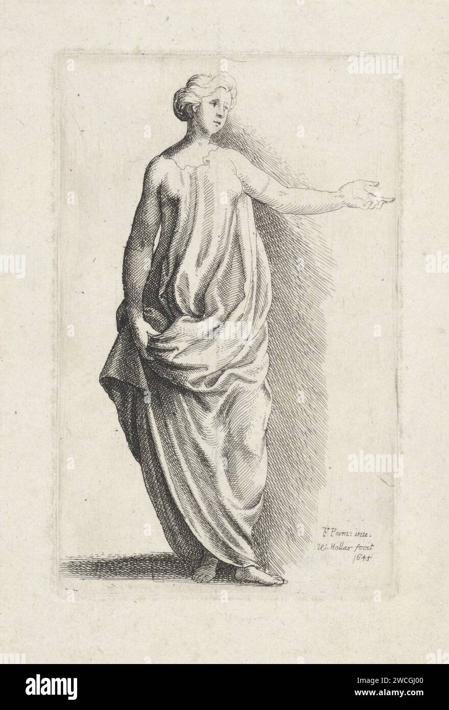 Standing woman in classic robe, Wencslaus Hollar, After Parmigianino ...