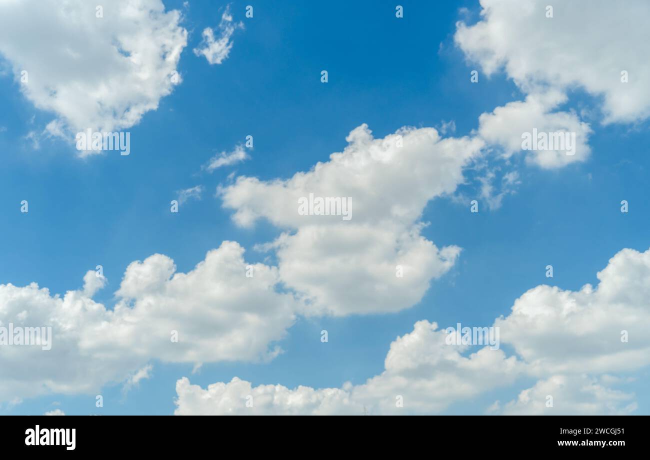 Blue sky and White cloud nature background. Sky daylight. Natural sky composition. Element of ...