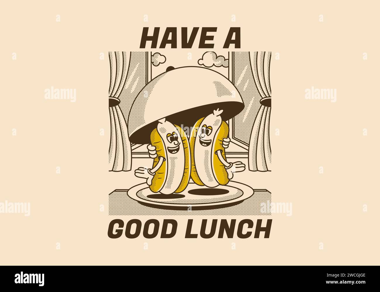 Have a good lunch. Mascot character illustration of two hot dog on the ...