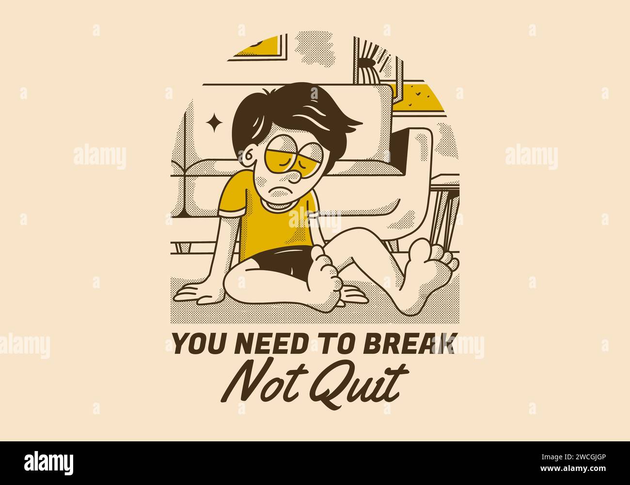 You need to break, Not quit. Vintage illustration of a sad boy Stock ...