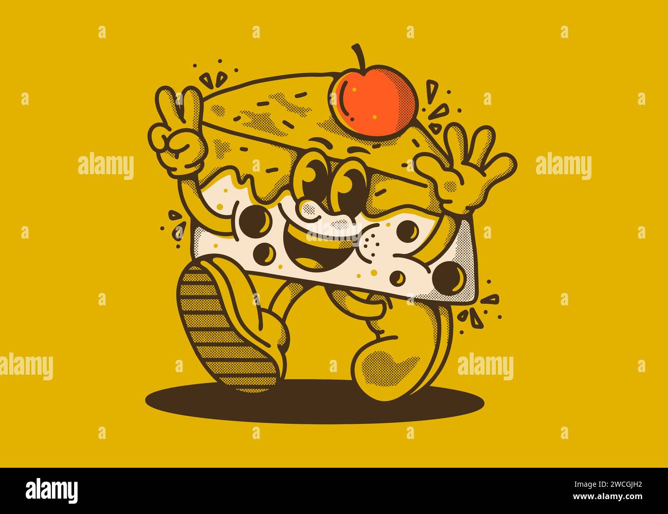 Vintage mascot character illustration of walking cheesecake Stock ...