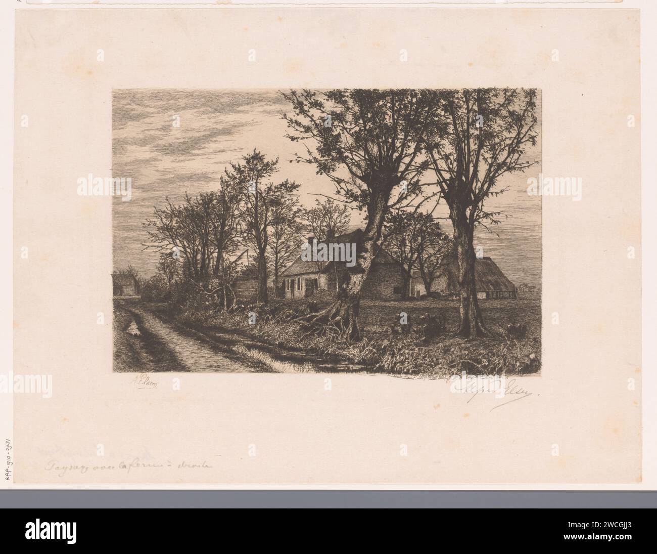 Farmers' houses on a country road with ditch and trees, Alfred Elsen ...