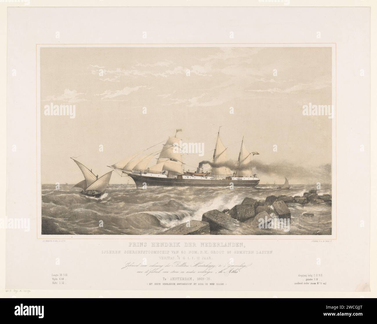 Screw steam ship Prince Hendrik of the Netherlands Sailing at sea ...