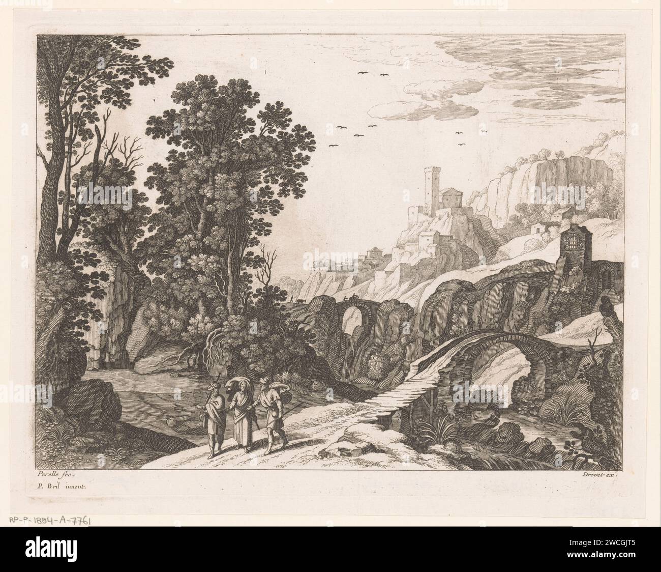 Landscape with Emmausgoers, Nicolas Perelle, After Willem van Nieulandt ...