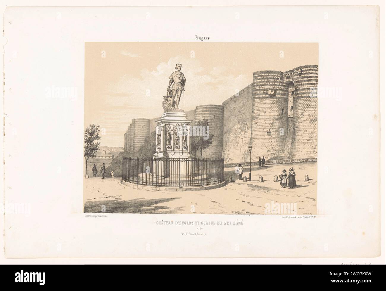 View of the statue of René I of Anjou and the castle of Angers, Léon ...
