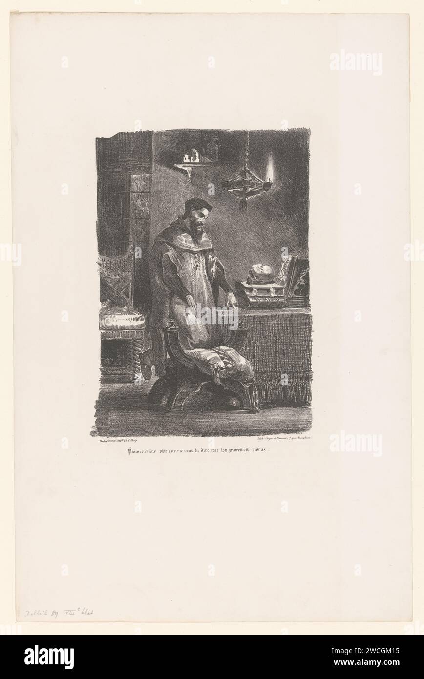 Faust in his study, Eugène Delacroix, 1828 print Paris paper (scenes ...