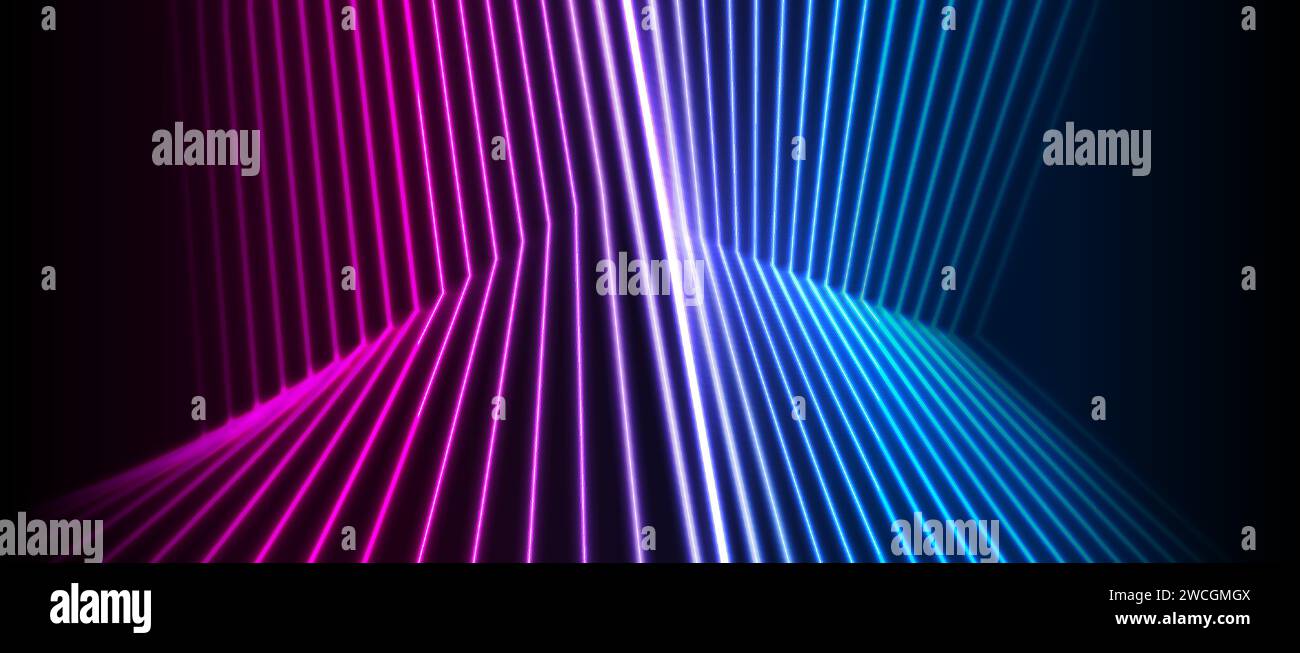 Blue ultraviolet neon laser curved lines technology background. Vector ...