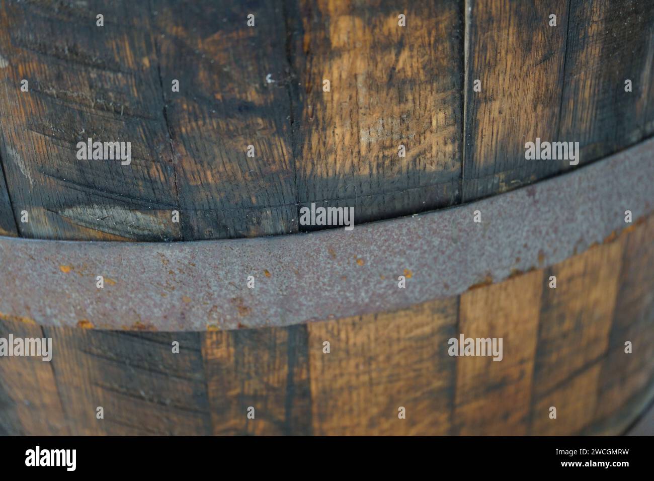 A vintage wooden bucket with rustic metal trims Stock Photo - Alamy