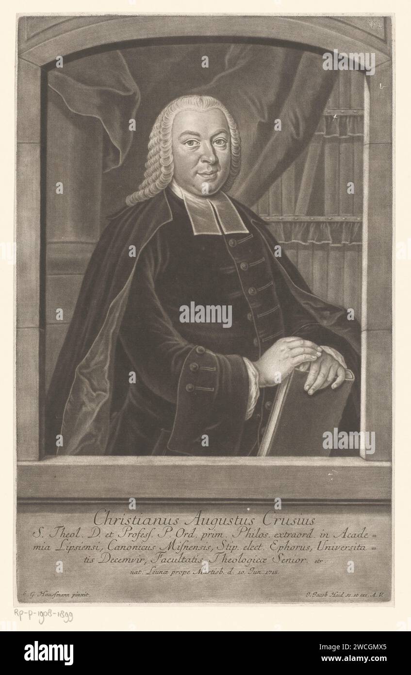 PortraT van Christian August Crusius, Johann Jacob Haid, after Elias ...