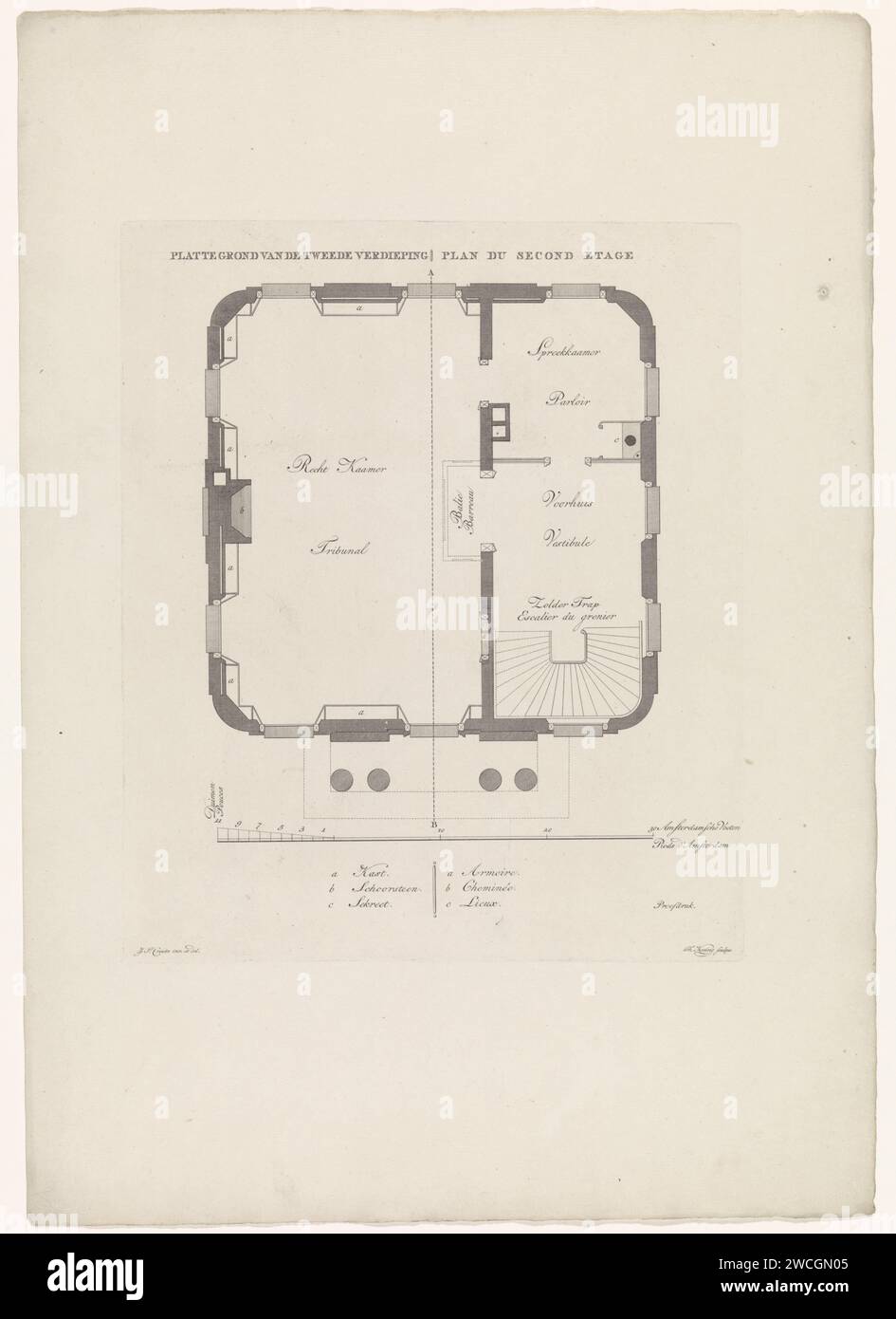 Map of the upper floor of the court in Westzaan, Theodoor Koning, after ...