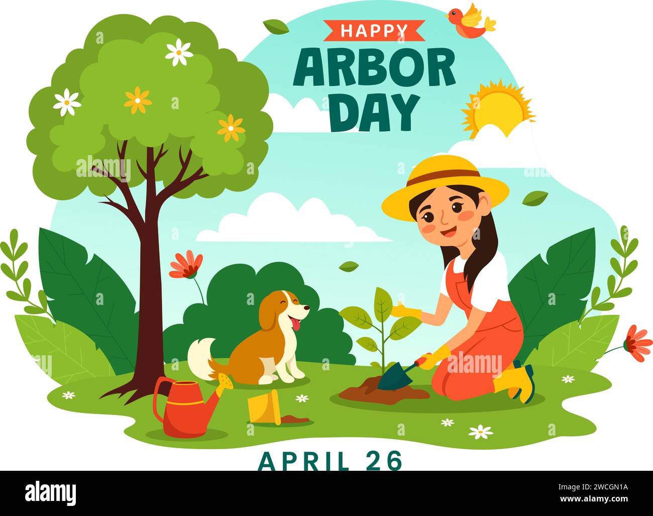 Happy Arbor Day Vector Illustration with Planting a Tree, Plant, Garden ...